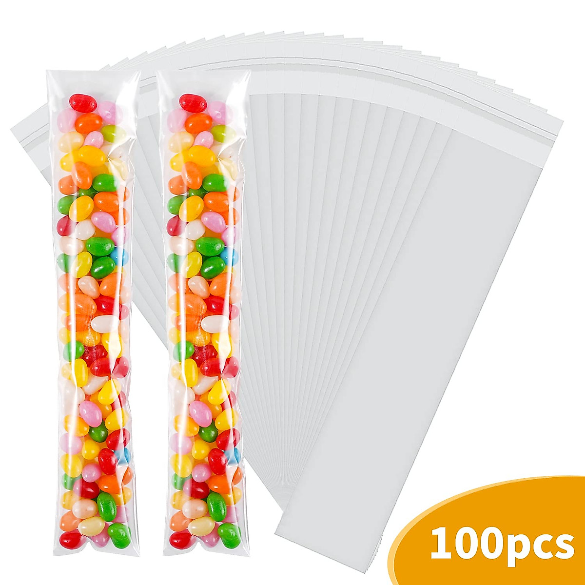 Nistar Self Sealing Pretzel Rod Bags, 100Pcs 2x10 Inch Clear Cellophane Plastic Bags, Resealable Treat Bags Self-Adhesive for Packaging Candy, Popsicle, Pen, Tableware, Candle ect