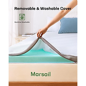 Marsail 3-inch Twin XL Memory Foam Mattress Topper, Gel Infused Cooling Mattress Topper with Removable Cover, Ventilated & Breathable Mattress Topper for Sofa, RV, Bedroom, CertiPUR-US Certified