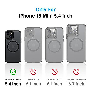 Meifigno Magnetic iPhone 13 Mini Case, Military Grade Protection, MagSafe Compatible, Translucent Matte, Soft Silicone Edge, 5.4 Inch, Black