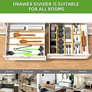 ANTOWIN 4 Pack Expandable Drawer Dividers, 2.2'' High, Extend from 17'' to 22'', Dresser Drawer Organizers, Bamboo Separators for Kitchen, Bedroom, Office, Bathroom, with 12 Pack Divider Inserts