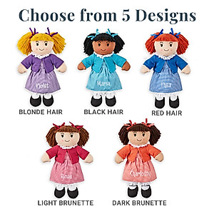Let's Make Memories Personalized Rag Doll - Soft Doll for Kids - Dark Brown Hair - Disco