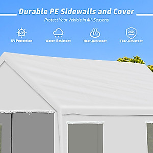 Aoodor 20 x 12 FT. Vehicle Carport Canopy Portable Garage Party Canopy Tent Boat Shelter, Heavy Duty Metal Frame with Removable Rool-up Sidewalls and Doors, White
