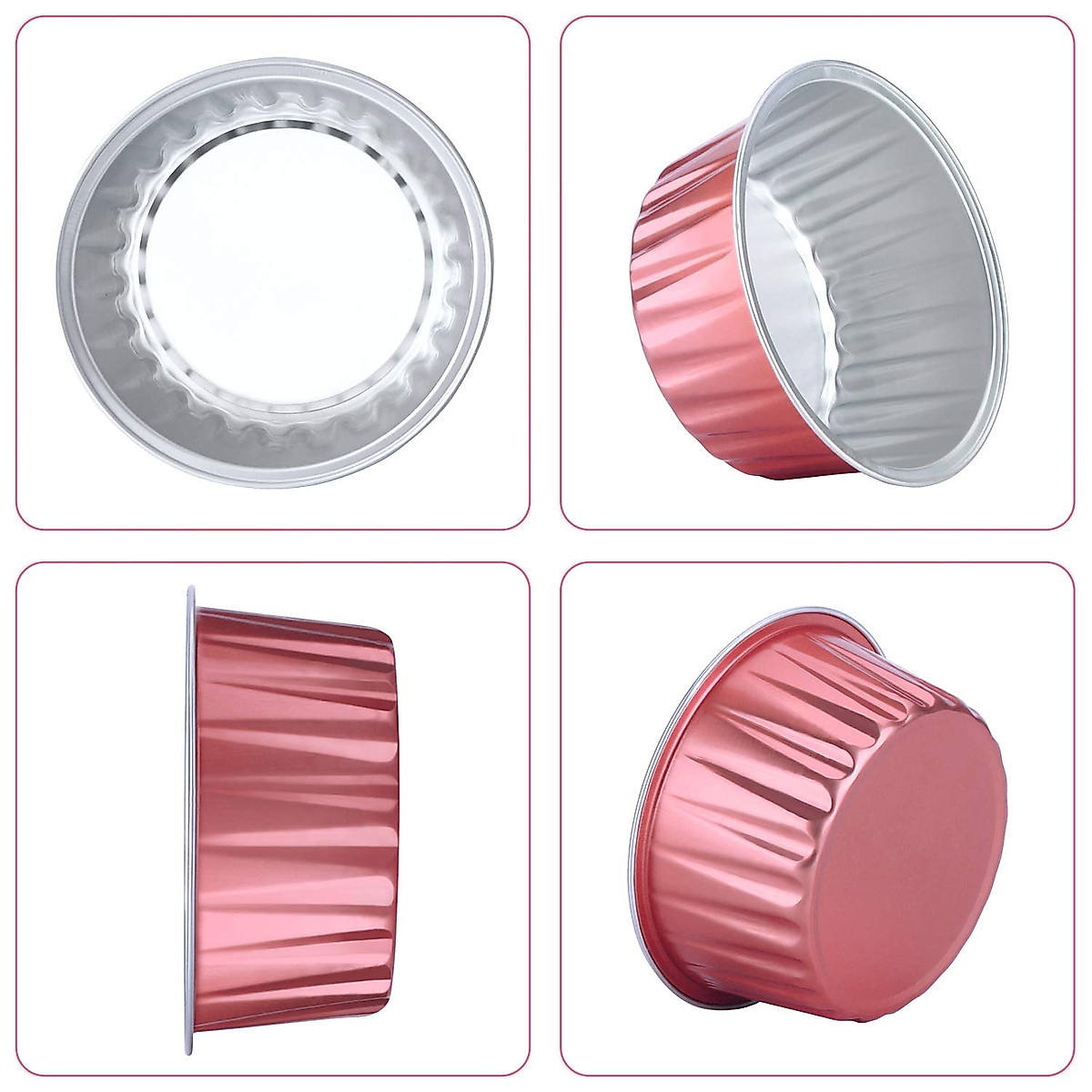 EUSOAR Foil Cupcake Liners, 50pcs 5oz 125ml Ramekins, Aluminum Foil Muffin Liners Cups with Lids, Cupcake Holder, Disposable Aluminum Foil Cupcake Baking Cups Holders Cases Boxes Pans with Lids