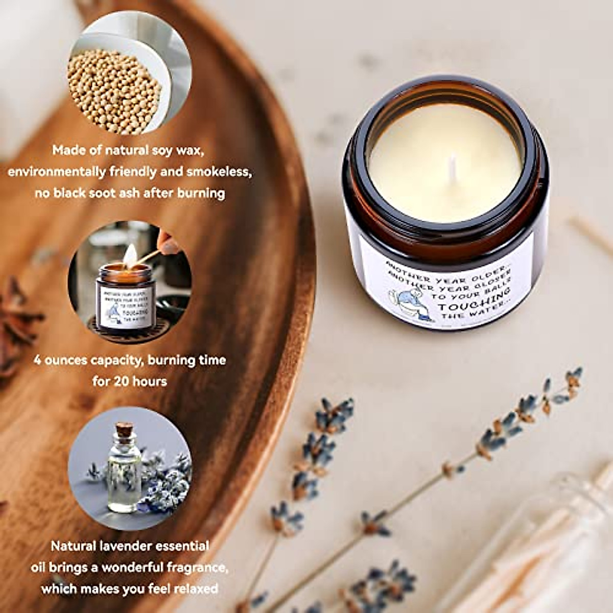 Another Year Older, Funny Birthday Gifts Candle for Men Friendship Gift for Him Humorous Present for Boyfriend, Husband, Lavender Scented Candles (4 oz)