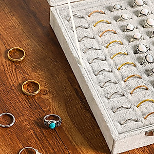 Frebeauty Ring Organizer Tray 100 Slots Ring Holder with Clear Lid Velvet Ring Storage Box Ring Tray for Jewelry Store Ring Display Case for Jewelry Show Ring Box for Women(Grey)