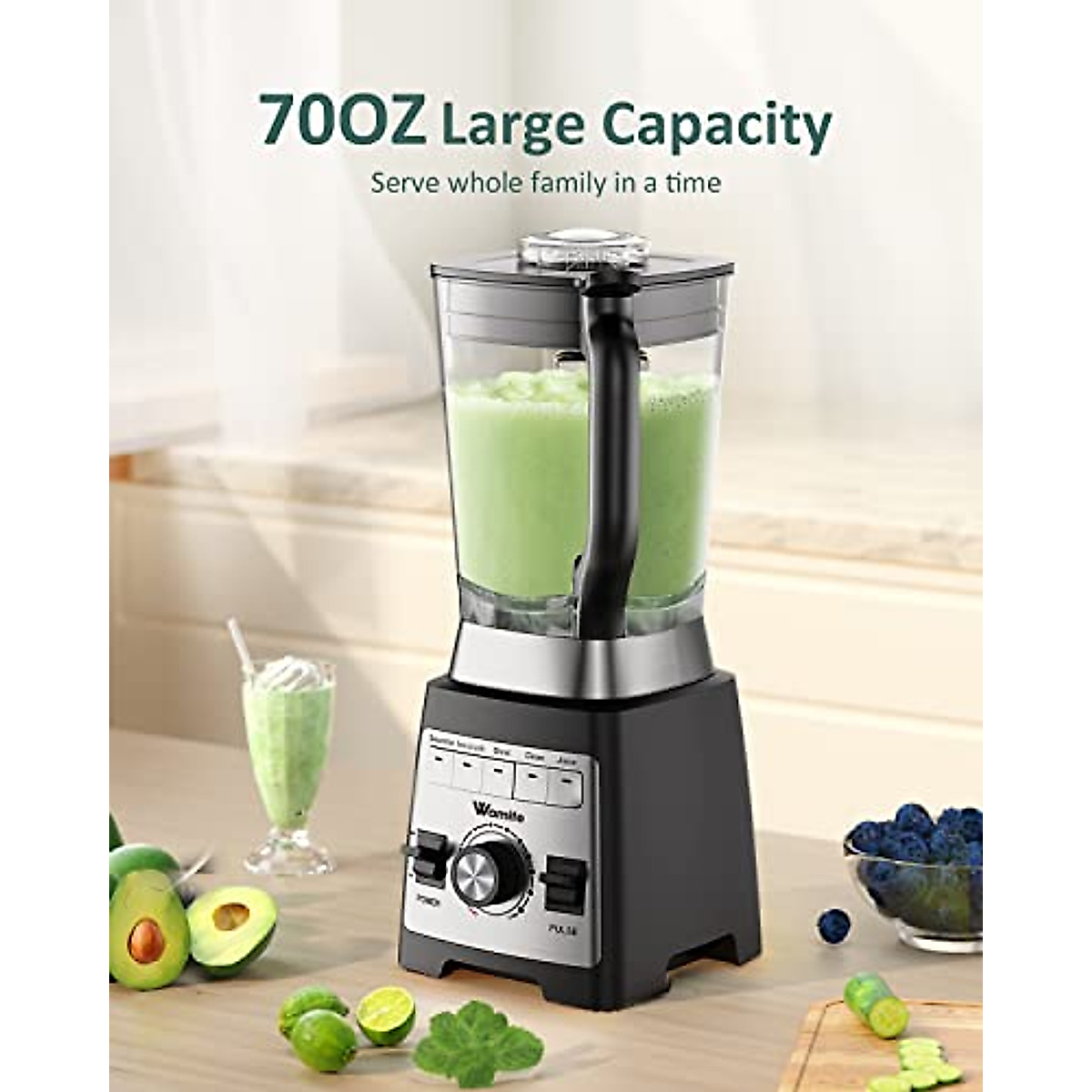 Wamife Professional Countertop Blender - Commercial Blender with Stepless Speed, Blenders for Kitchen with 5 Presets & 70 oz Tritan Container, High-Speed Smoothie Maker for Shakes and Smoothies