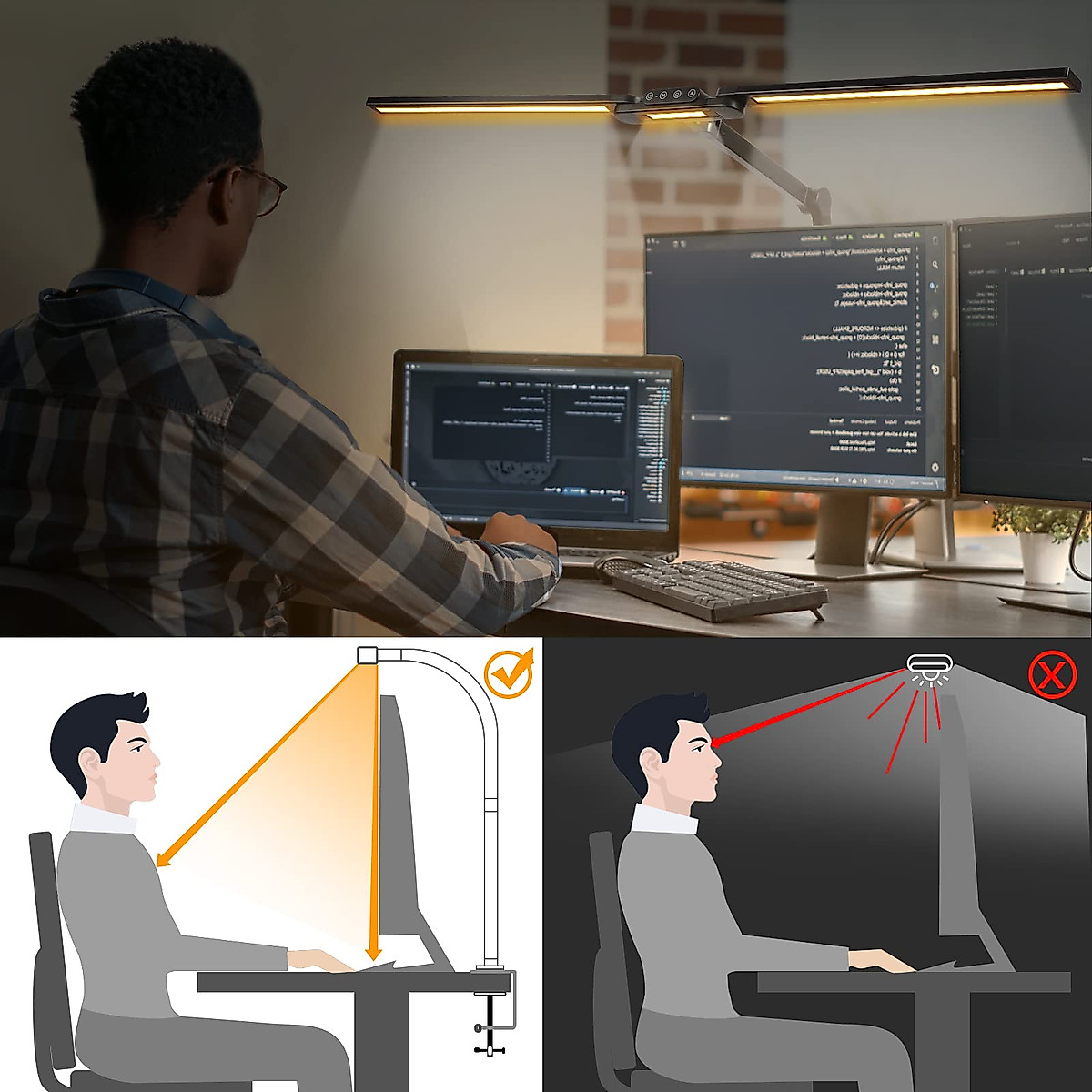 Lovitgo Desk Lamp with Clamp, Auto-Dimming Eye-Caring LED Light 24W, 37.4" Long, Memory Function for Home Office, Desk and Computer Task Lamp, Adjustable Light for Reading, DIY, Drafting, Working