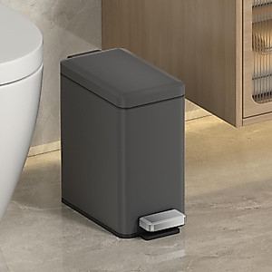 Mbillion Step Trash Can 6 Liter 1.6 Gallon Slim Design Step-On Trash Can with Strong Pedal, Stainless Steel Rectangular Garbage Can, Grey