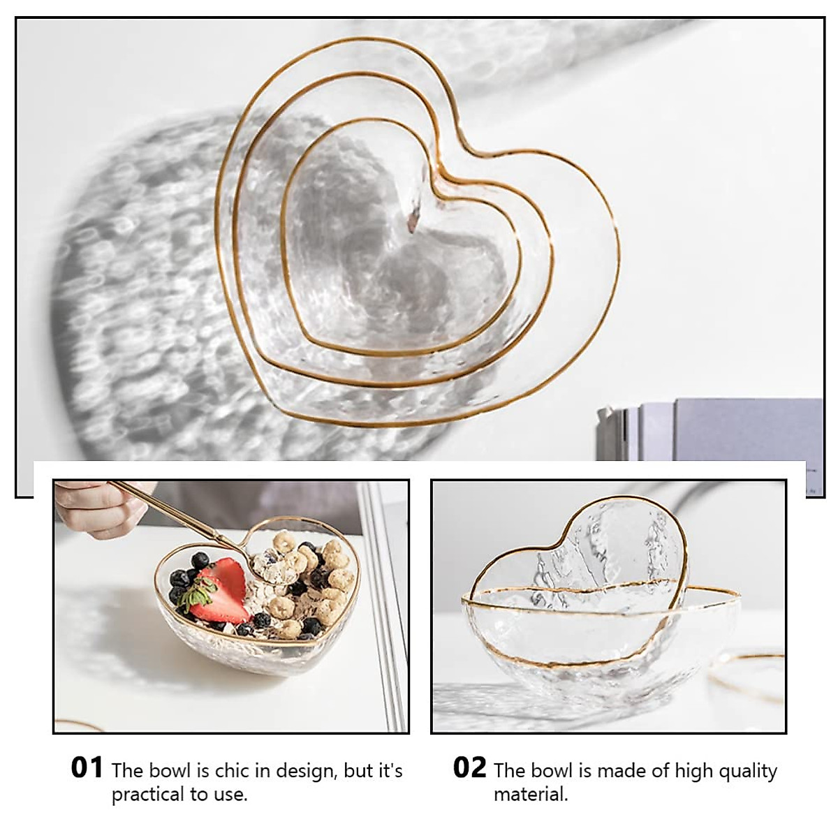 Standing Fruit Glass Bowl Heart Bowl For Fruits Salad Dessert Ice Cream