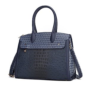 MKF Crossbody Shoulder Bag for Women – PU Leather Top Handle Pocketbook – Roomy Tote Satchel Handbag Purse Navy