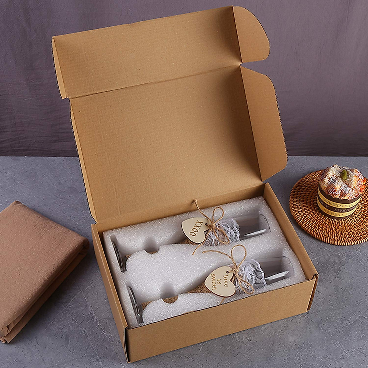 TANG SONG Set of 2 Wood Heart Style Elegant Wedding Champagne Glass Set for Parties Weddings Birthdays Anniversaries