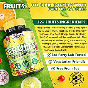3 Packs - 90 Vegan Capsules Fruits and Veggies Supplement and Fiber & Spice - Extract for Skin, Hair, Nail, Immune, Digestion & Energy Support - 59in1 with Apple, Grape, Carrot, Broccoli & More