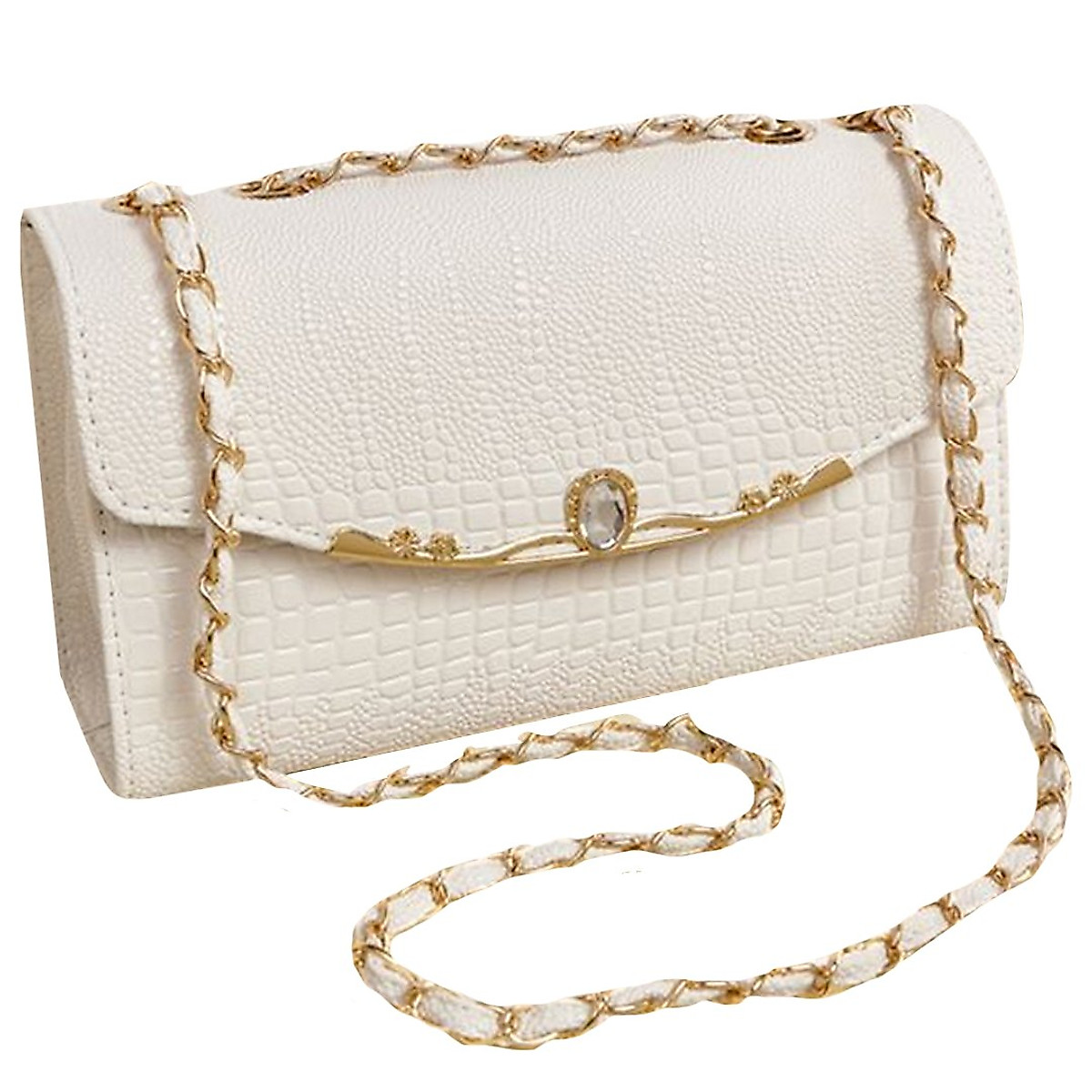 Sun Kea Women's Faux Leather Shoulder Bag Small Gold Chain Quilted Cross Body Handbag Clutch Vintage Evening Bag