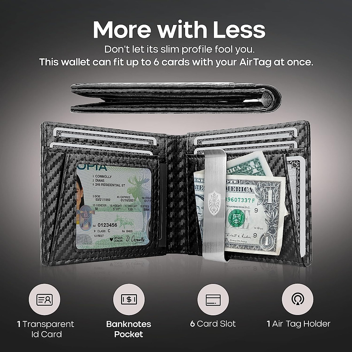 ALPHA PAIR Smart Wallet with Air Tag Holder & Clip - Minimalist Bifold RFID Blocking Wallet - Airtag Wallet Men with Money Clip - Wallet with Airtag Holder - Men Wallet with Airtag