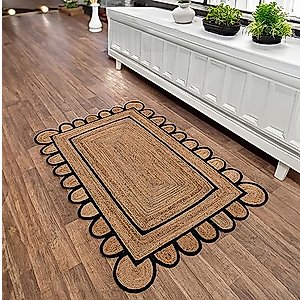 Scalloped Jute Rug 5x7, Seagrass Jute Rug 8x10 for Living Room Area, Jute Runner Rug for Kitchen 2.6x6 ft, Farmhouse Rug & Natural Boho Bath mat 3x5, Entryway Rugs Indoor & Outdoor Jute Rug 9x12