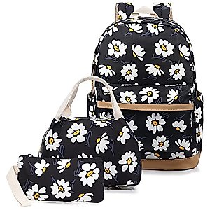 HUHUTU School Bag Set, Daisy Laptop Backpack Lunch Bag Pencil Case
