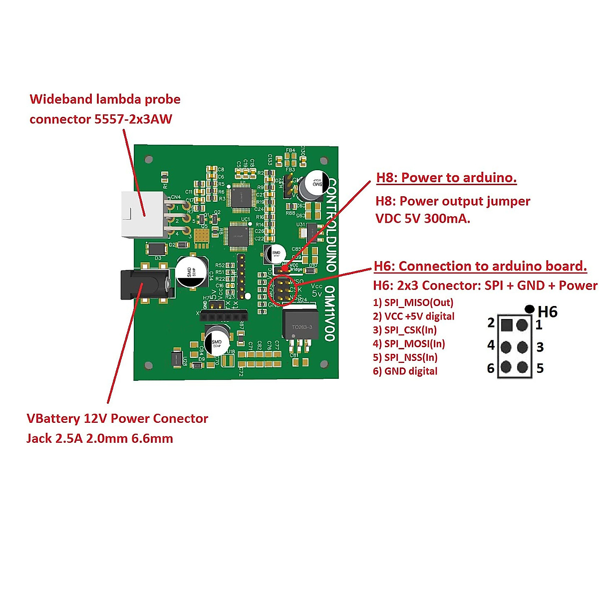 Wideband Lambda Sensor Control Module for Arduino. Controlduino 01M11V00.