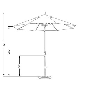 California Umbrella 9' Round Aluminum Market Umbrella, Crank Lift, Push Button Tilt, Bronze Pole, Sunbrella Natural