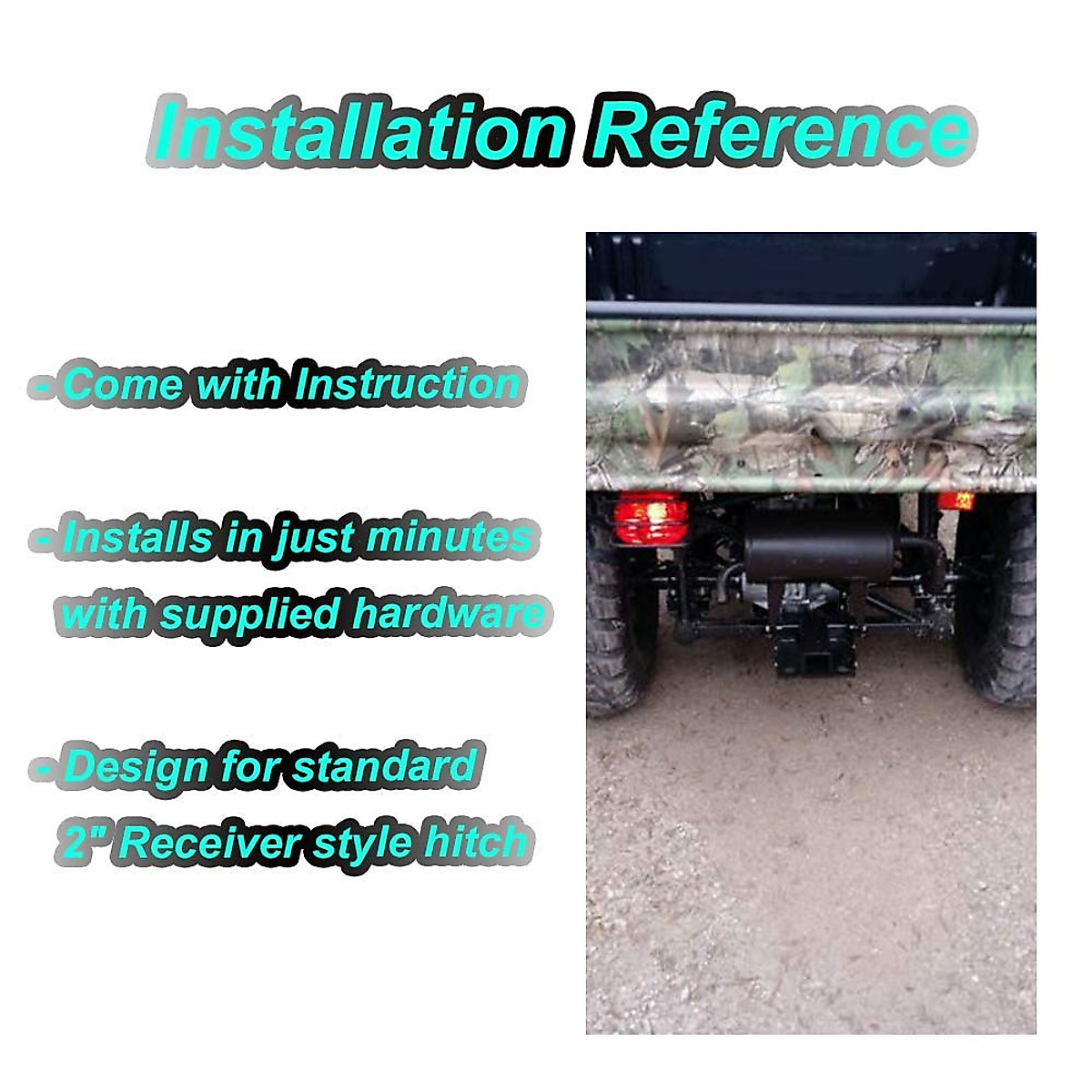 Dasen Rear Reverse 2" Receiver Trailer Tow Hitch Compatible with 2005-2016 Kawasaki Mule 600 610 and 2017-2024 Mule SX