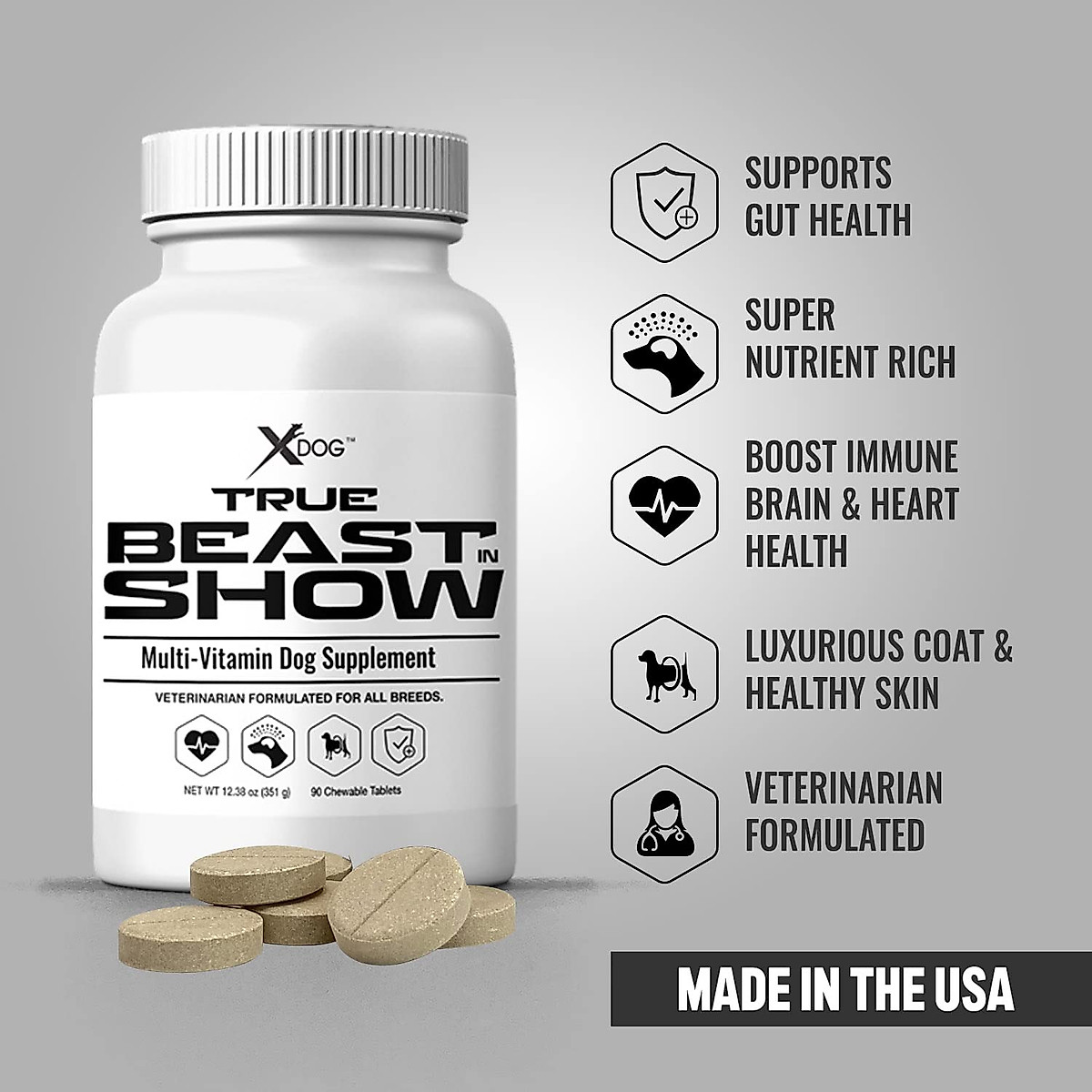 True Beast in Show Muscle Multivitamin for Dogs (Veterinarian Formulated): Vitamins, Minerals, Antioxidants, Digestive Enzymes, Fatty Acids, Amino Acids and Trace Minerals.