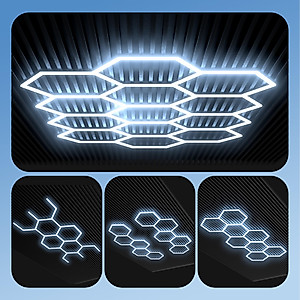 PINSAI Hexagon LED Garage Light,25 Pack Updated Bigger Size,26400LM 240W Super Bright Car Detailing Ceiling LED Cellular garage lights,Shop Light for Warehouse Workshop Gym Basement Car Care Wash Room