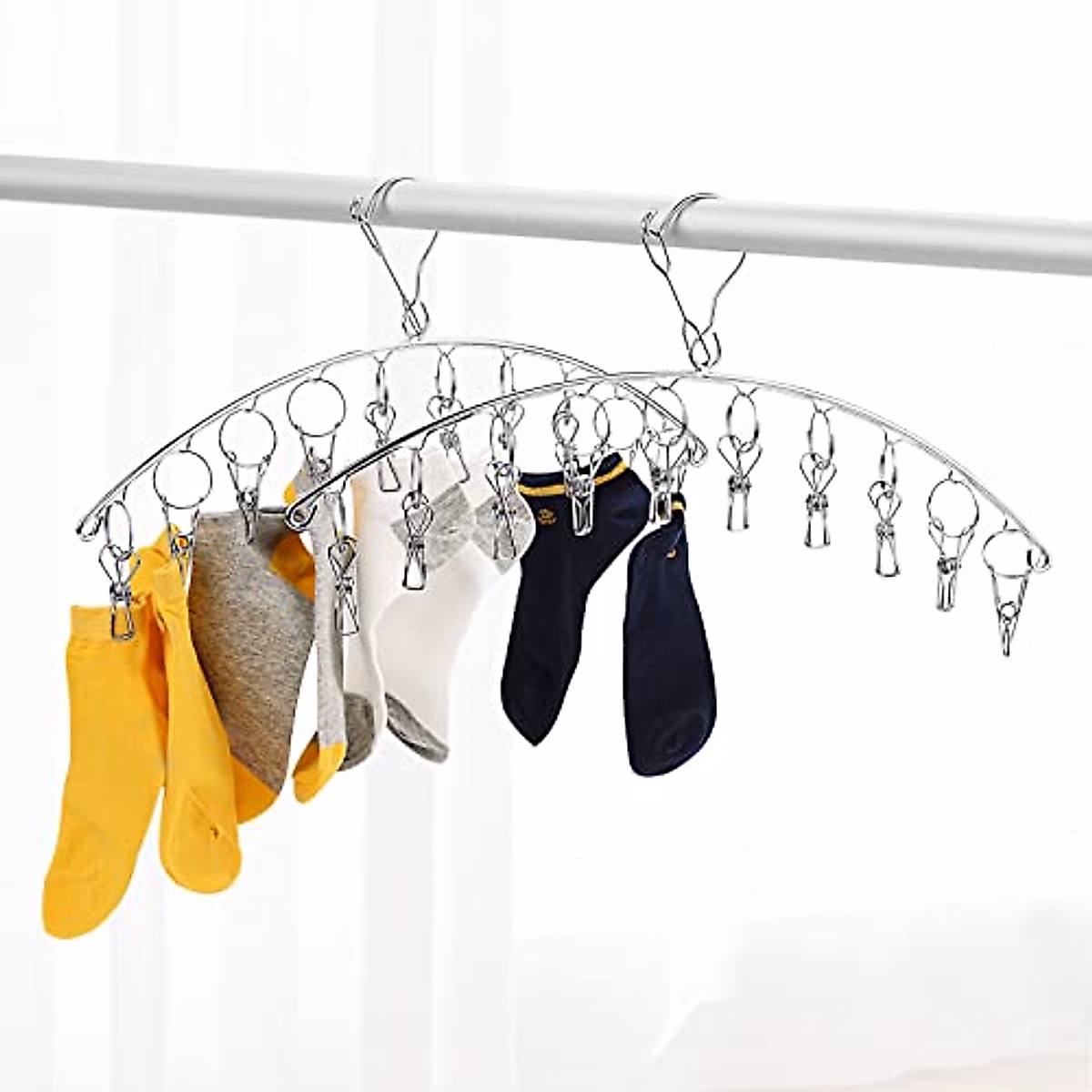 Toplife Clothes Hanger with 10 Clips, Stainless Steel, Windproof, for Drying Socks, Bras, Underwears, Baby Clothes, Hats, Scarfs, Towels, Pants, and Gloves, Set of 4