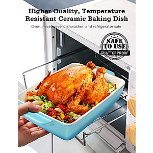 3Piece Casserole Dish Ceramic Baking Dish Rectangular Baking Dishes for Oven Ceramic Bakeware with Handles Durable Nonstick Large Lasagna Pan for Cooking, Baking, 10'' x 7'', Gradient SkyBlue