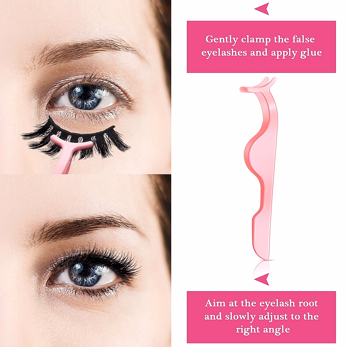 24 Pieces Plastic Eyelash Extension Tweezers False Eyelash Applicator Tool Eyelash Auxiliary Clip and 100 Pieces Eyelash Brush Mascara Wands Applicator for Eyelash Application (Pink)