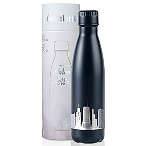 Chicago City Skyline Gifts, Chicago Gifts for Chicago Lovers, Skyline Map 17oz/500ml Stainless Steel Insulated Water Bottle, Perfect for Birthday & Christmas