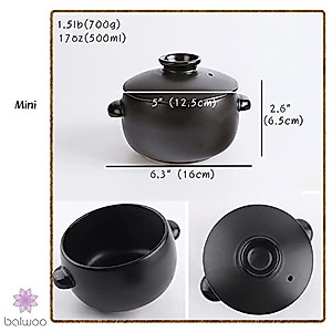 BALWOO Korean Earthenware Pot Ttukbaegi, Ceramic Clay Cooking Pot Petalite Casserole, Heat Resistant Ceramic Pot, Zero-Crack Stone Bowl Stockpot Soup Cookware (Mini)