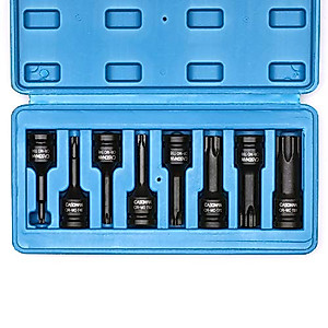 CASOMAN 1/2" Drive Torx Driver Impact Socket Set Chrome-Molybdenum Steel T30-T90 Extended Length 8 Piece Impact Torx Bits Set