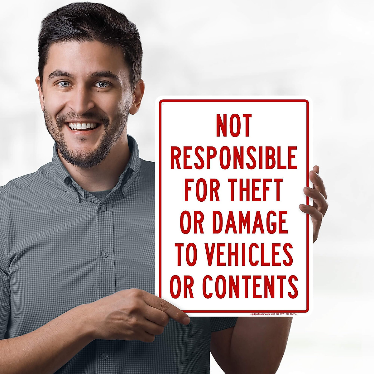 Not Responsible for Theft Or Damage To Vehicles Or Contents Sign, 10x14 Inches, Rust Free .040 Aluminum, Fade Resistant, Made in USA by My Sign Center