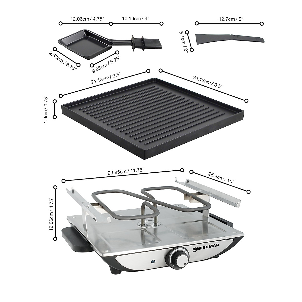 Swissmar Geneva 4-Person Stainless Steel Raclette