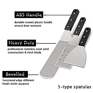 HaSteeL Griddle Grill Accessories 16PCS, Metal Spatula Stainless Steel with Carrying Bag, Professional BBQ Griddle Tools Kit for All Your Grilling Needs - Teppanyaki Flat Top Cooking and Camping