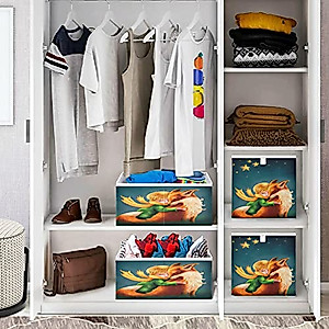 visesunny Closet Baskets Cute Boy and The Fox2 Storage Bins Fabric Baskets for Organizing Shelves Foldable Storage Cube Bins for Clothes, Toys, Baby Toiletry, Office Supply