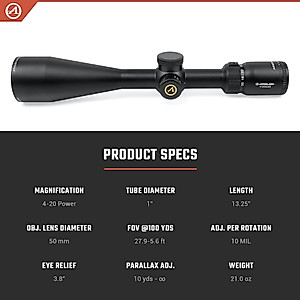 Athlon Optics 214005: Argos Hmr 4-20X50 Mildot Sfp Reticle