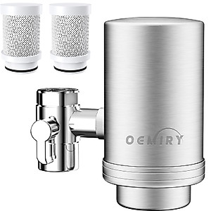 OEMIRY NSF/ANSI 42 Certified Faucet Water Filter, Stainless Steel Faucet Water Filter for Kitchen Sink, Reduces 99.99% Lead, Chlorine, Heavy Metals, Bad Taste & Odor (2 Filters Included)