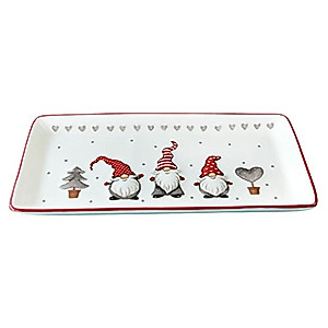 DOITOOL Ceramic Christmas Serving Platter Rectangular Christmas Gnome Serving Platter for Serving Food, Nordic Style Christmas Serving Dish Dinner Plate for Party Entertaining Appetizer