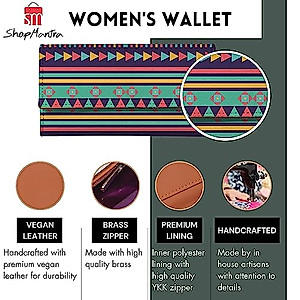 ShopMantra Women's Triangular Art Pattern Faux Leather Printed Wallet | Wallet for Women | Ladies Purse | Clutch | Multiple Card Holder Organizer and Phone Pocket Zip Wallet.