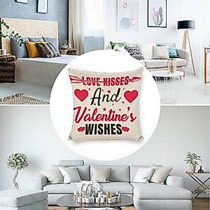 Love Kisses Valentine Throw Pillow Covers 18×18 Pillowcases Set of 2 Romantic Wishes Linen Decorative Square Pillow Case Cushion Covers Standard Size for Sofa Couch Outdoor Bed Pillow Protectors