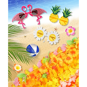 ALKNOT 36pcs Hawaiian Leis Bulk, 6 Pairs Funny Hawaiian Glasses, 12pcs Hawaiian Flower Hair Clip, Fun Summer Party Favors for Beach Wedding Birthday Party Decoration Supplies