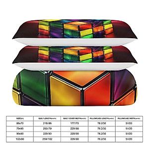 HotcoS Magic Cube ​Puzzle Comforter Set Queen 3 Pieces Bedding Set Lightweight Soft Bedding Comforter Sets for All Season with 1 Duvet Cover 86""x70"" 2 Pillow Shams 30'' X 20'', Style
