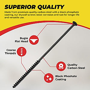 Qualihome #10 Coarse Thread Sharp Point Drywall Screw with Phillips Drive #2 Bugle Head, 1 Lb/Pound, Black, Ideal Screw for Drywall Sheetrock, Wood and More (6 Inch)