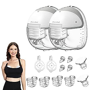 MomMed Double Breast Pump, Wearable Hands Free , Electronic Breast Pump with Remote Control, 9 Levels All-in-One Painless Breastfeeding Pump, Leak-Proof Design & Low Noise, 24mm Flange