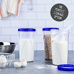 PLASTICPRO 48 Ounce Twist Top Deli Containers Clear bottom With Blue Top Twist on Lids Reusable, Stackable, Food Storage Freezer Container Pack of 4 (Blue)