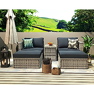 CHINNLUU 5 Pieces Patio Furniture Set Outdoor Wicker Patio Sofa Washable All-Weathe Sectional Conversation Set with Cushion and Glass Table (Grey)