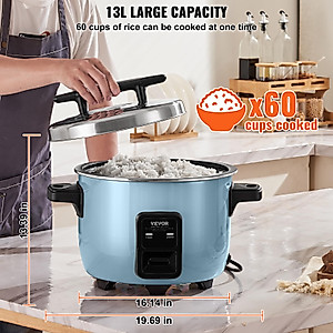 VEVOR Commercial Rice Cooker, 60-Cup Rice Cooker, 13.74 Qt / 13 Liter Large Rice Cooker and Warmer with Nonstick Inner Pot, Fast Cooking and 24-Hour Keep Warm, with Rice Cup and Paddle, for Restaurant