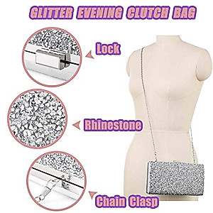 ELABEST Glitter Evening Clutch Bag Rhinestone Handbag Crossbody Purse Wedding Party Bag for Women and Girls (Single-sided silver crystal)