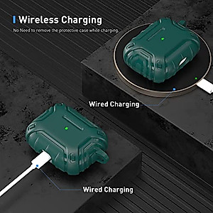 Valkit Compatible Airpods Pro Case Cover for Men, Hard Shell Rugged Shockproof Case Cool Armor Air Pod Pro Case Protective Cover Women with Keychain iPod Pro Skin for Airpod Pro 2019, Green