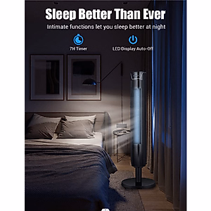 KopBeau Tower Fan for Bedroom, 42 Inch Oscillating Cooling Fans with Remote, Quiet Bladeless Floor Powerful Fan, 3 Modes, Buit-in 7Hrs Timer and LED Display, Standing Fans for Home Office, Black